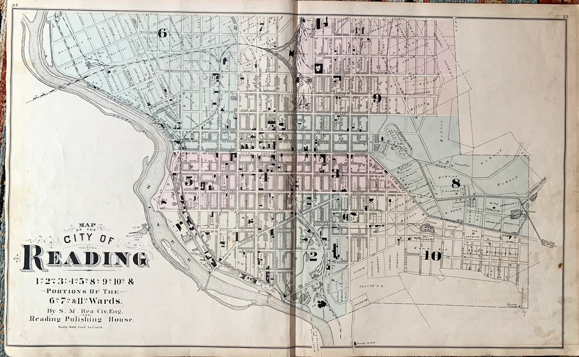 City of Reading Map Original 1876 Berks County Pennsylvania - Etsy Italia