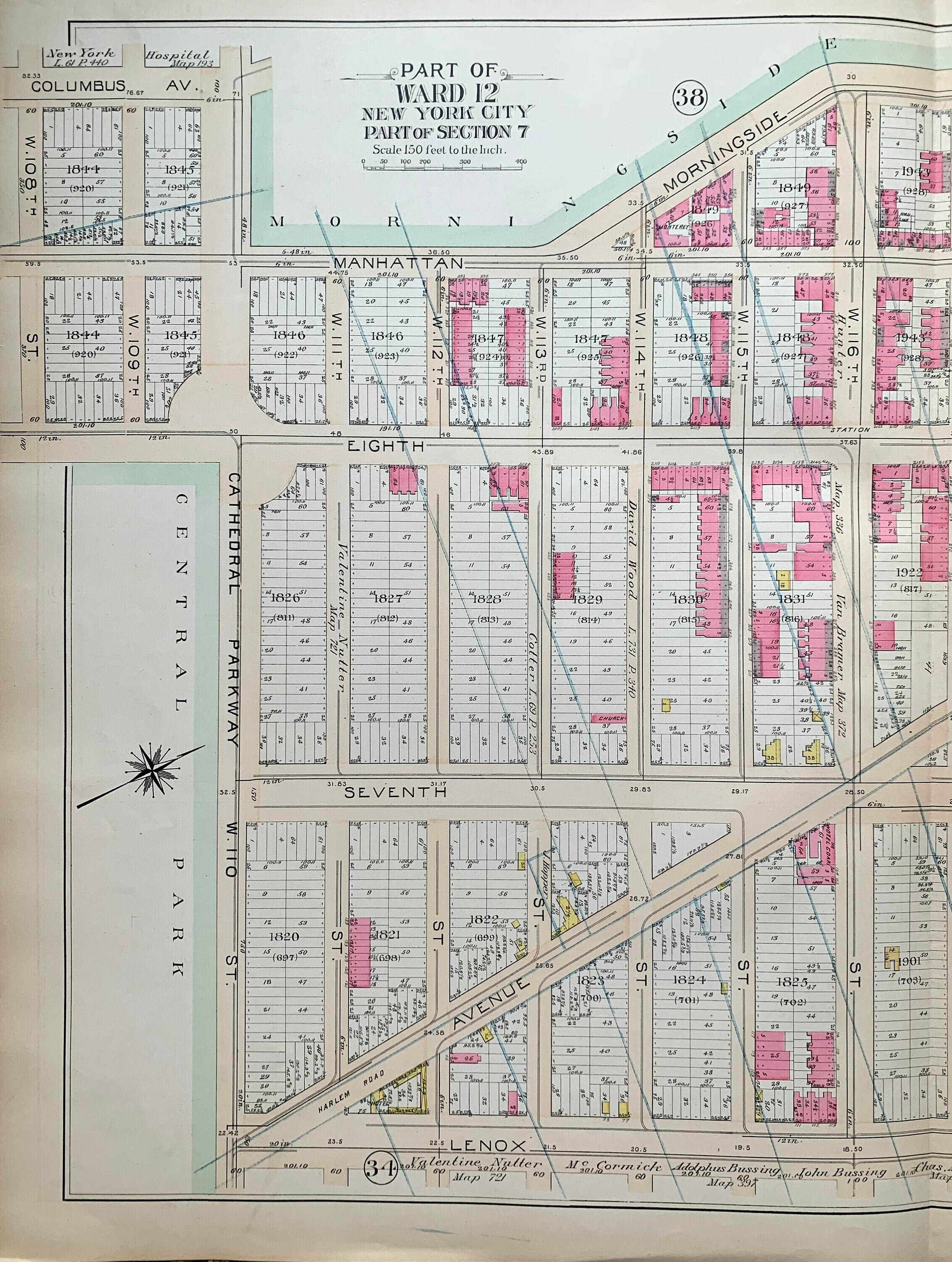 Harlem Map, Original 1894 Manhattan Atlas, Morningside Heights, New ...