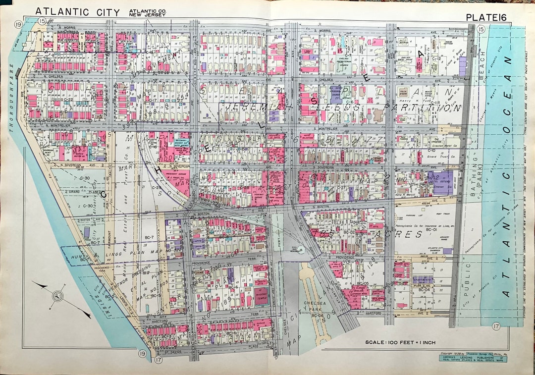 Atlantic City Map, Original 1938 Absecon Island Atlas, Chelsea ...