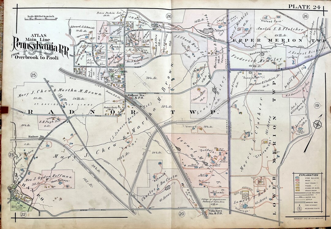 Villanova Map, Original 1913 Main Line Railroad Atlas, Wayne Map ...
