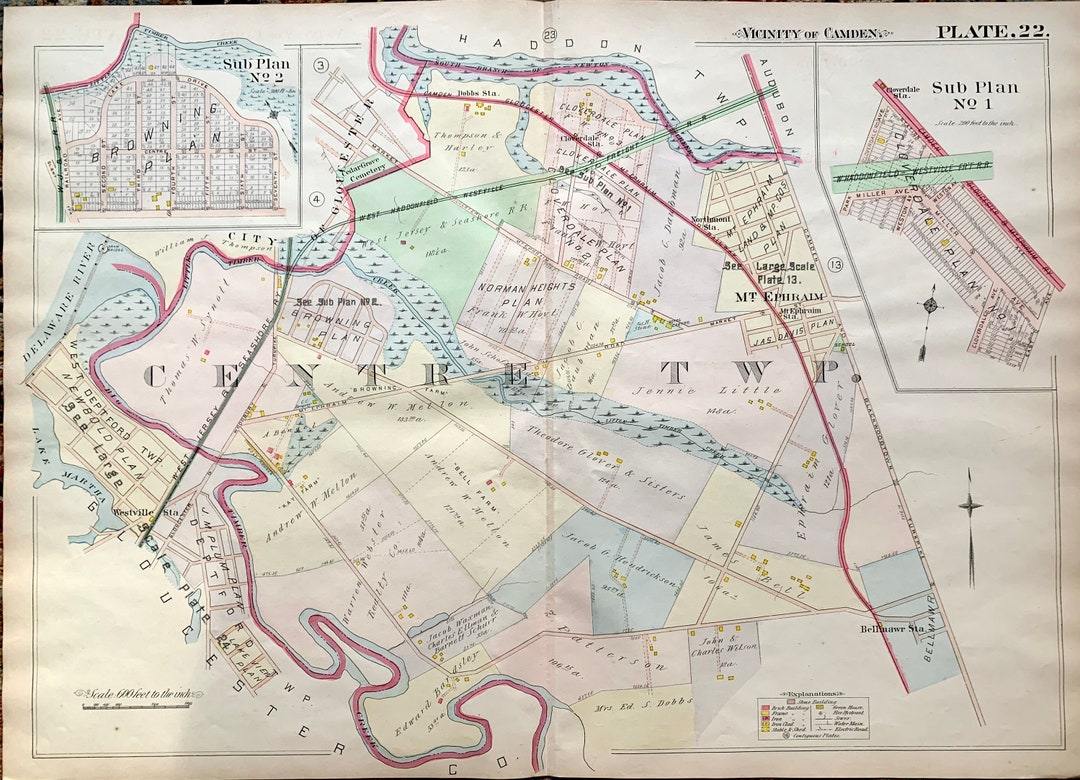 Mount Ephraim Map, Original 1890 Camden and Vicinity Atlas, Centre ...
