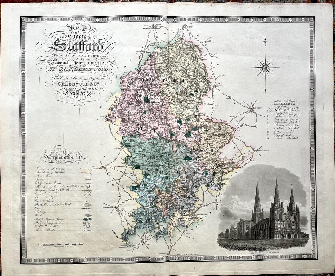 Staffordshire Map, Original 1834 Counties of England Atlas, West ...