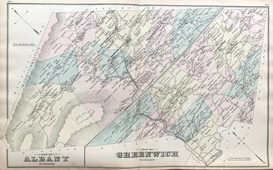 Greenwich Township Original 1876 Berks County Pennsylvania Atlas Albany Township