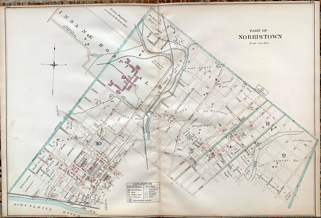 Norristown Map, Original 1893 Montgomery County Atlas, Bartasch Park ...