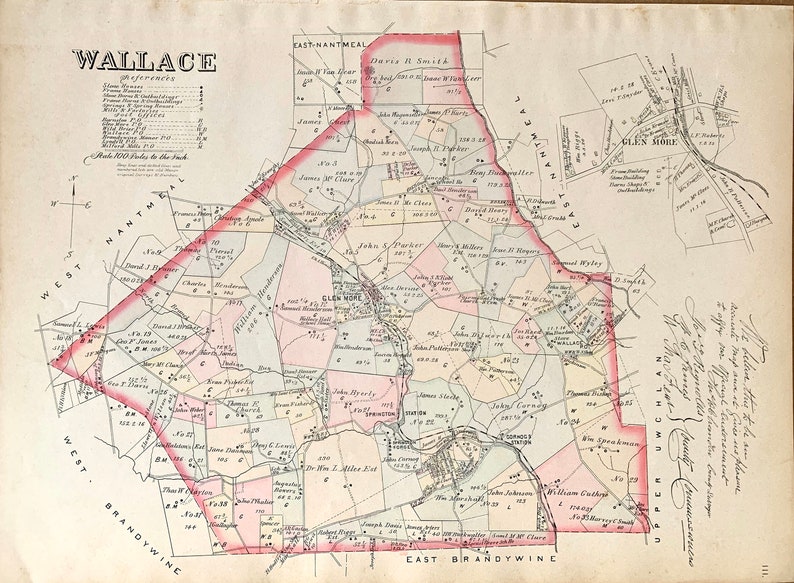 Wallace Township Map, Original 1883 Chester County Pennsylvania Farm ...