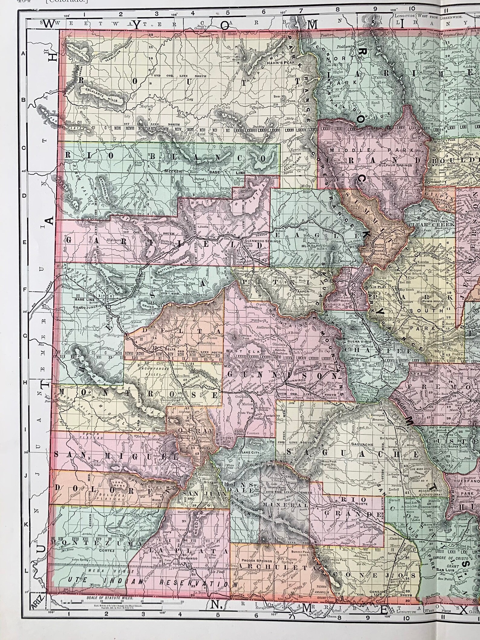 Colorado Map, Original 1895 Rand Mcnally Atlas, Denver, Rocky Mountains ...