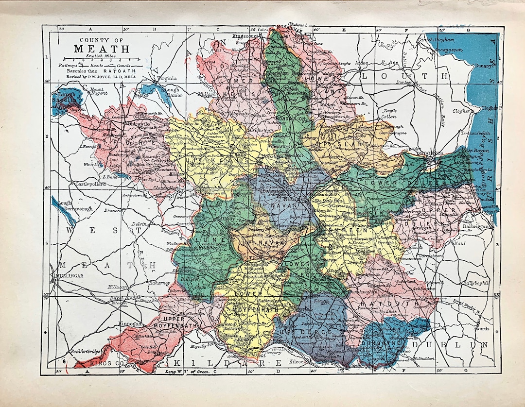 County of Meath, Original 1901 Atlas of Ireland Map, Province of ...