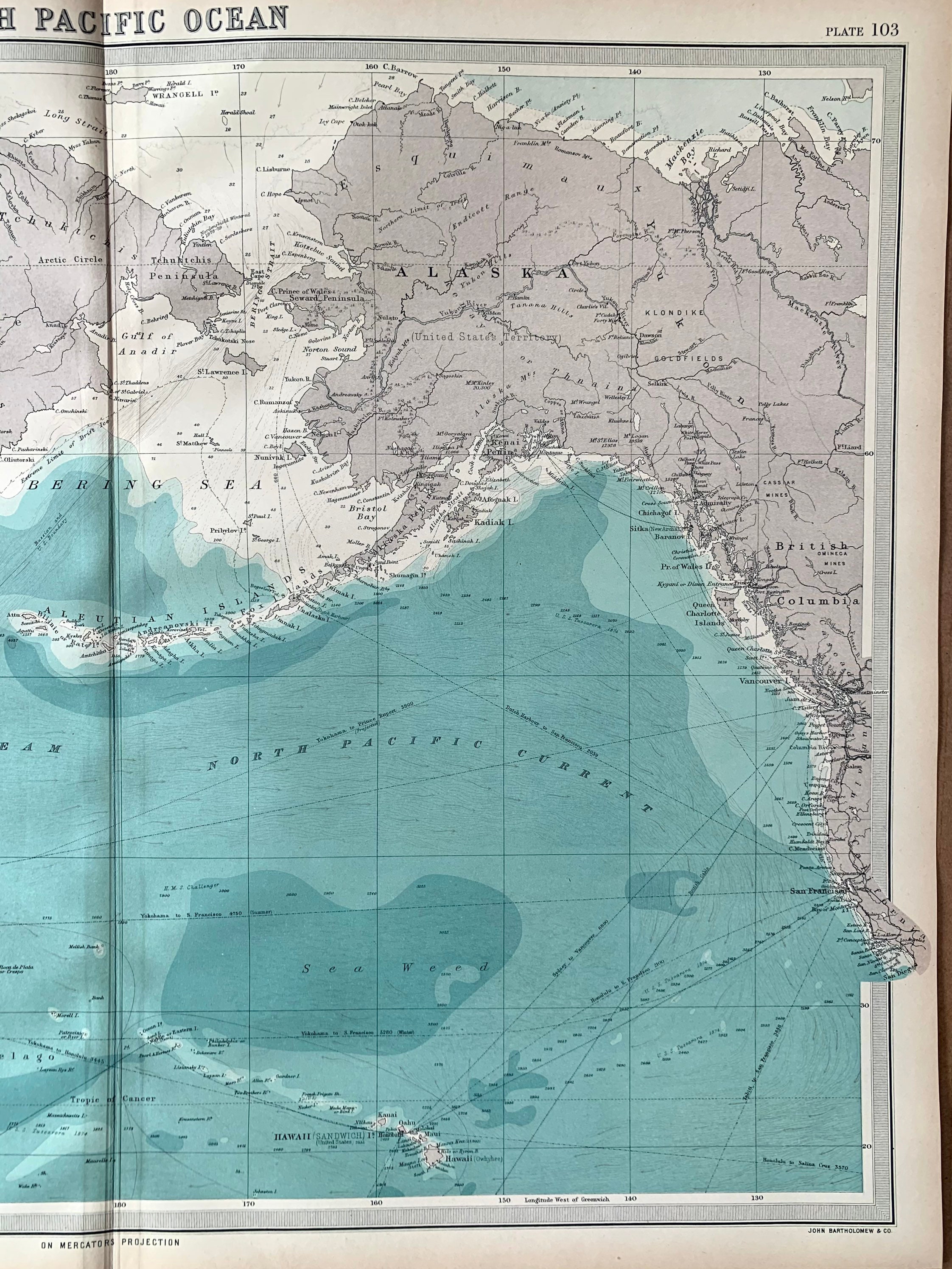 North Pacific Ocean Map Original 1922 Times Atlas West - Etsy