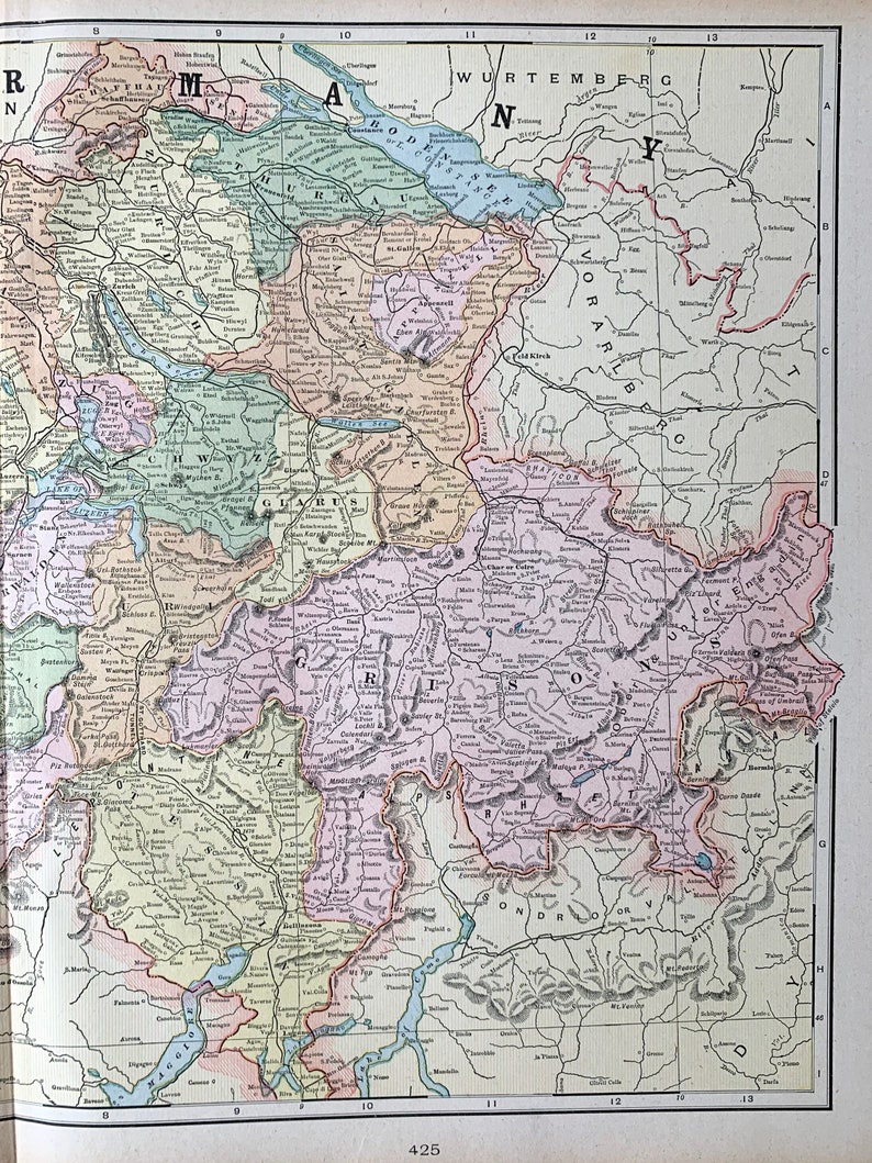 Switzerland Map, Original 1895 Crams Atlas, Swiss Confederation, Swiss ... Switzerland Map, Original 1895 Crams Atlas, Swiss Confederation, Swiss ...