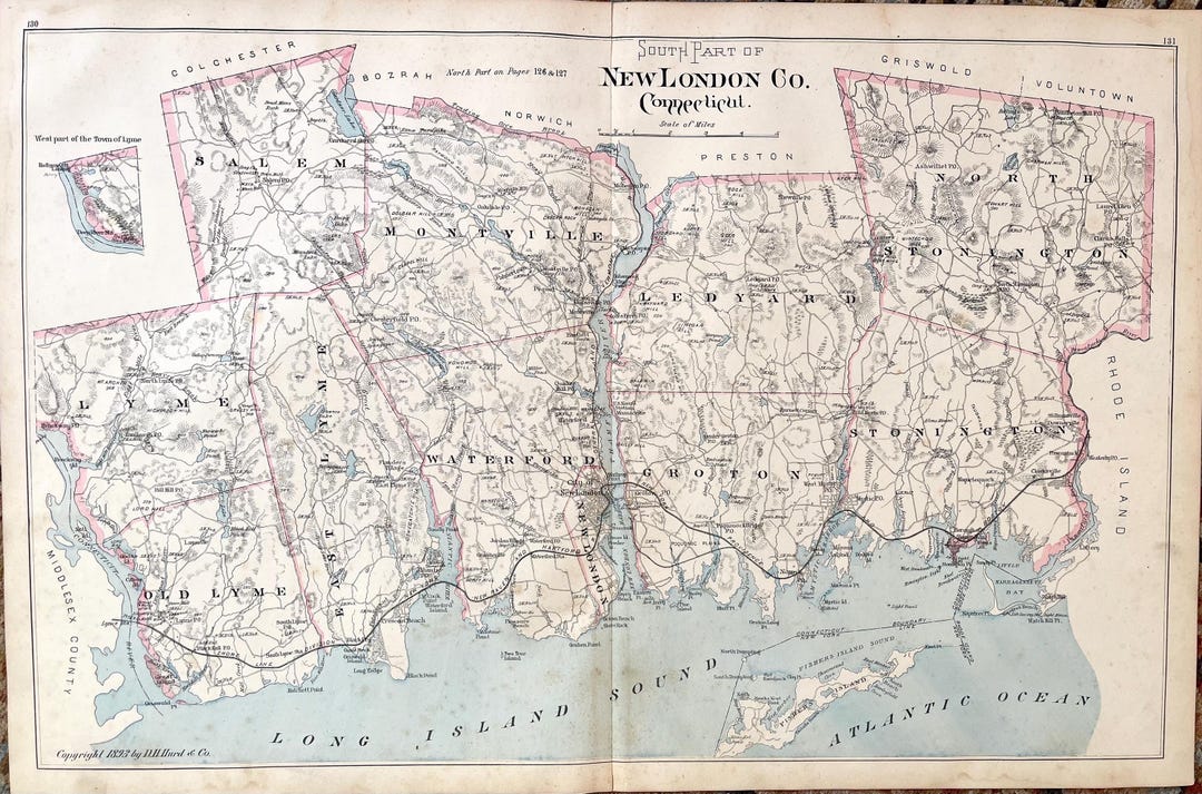 New London County Map, Original 1893 Connecticut Atlas, Norwalk ...