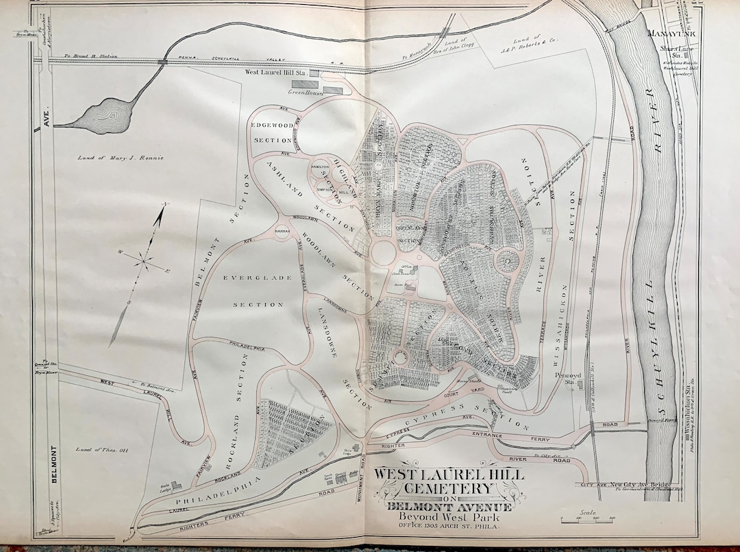 Laurel Hill Cemetery Map, Original 1893 Montgomery County Atlas, Bala ...