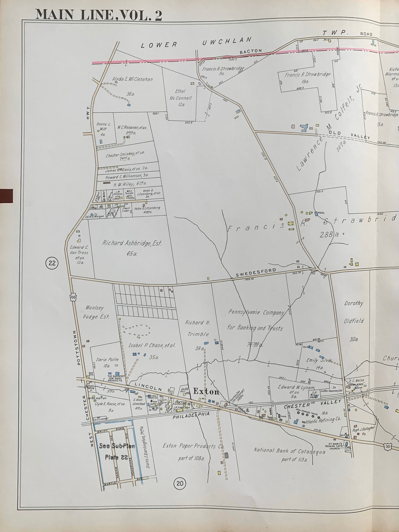 West Whiteland Township Map, Original 1950 Franklin Survey Main Line ...