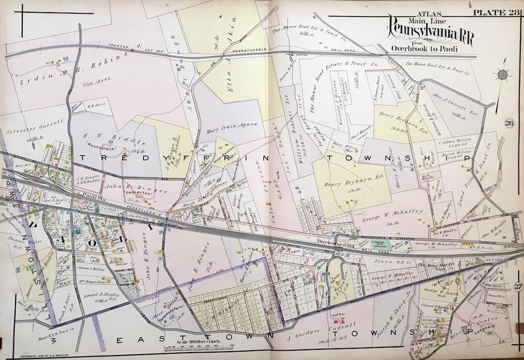 Paoli Map, Original 1908 Main Line Atlas, Tredyffrin, Chester County - Etsy
