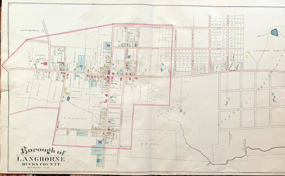 Antique Langhorne Map, Original 1886 North Pennsylvania Railroad Atlas ...