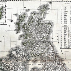 British Isles Map, Original 1867 Atlante Geográfico Popolare, Italian ...