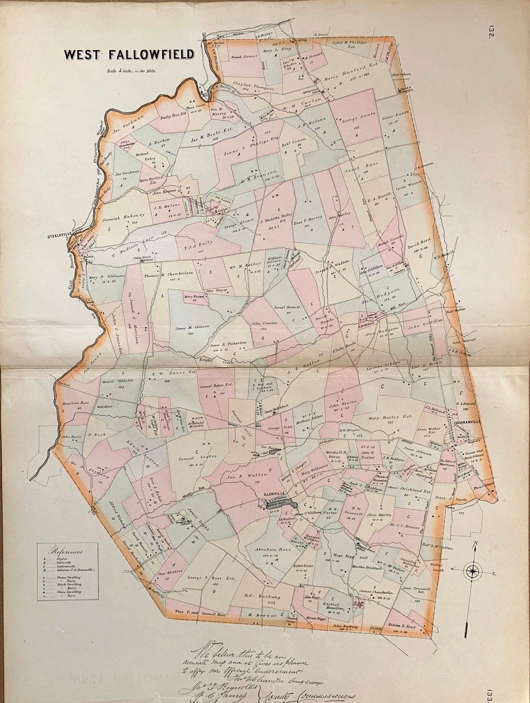 West Fallowfield Map, Original 1883 Chester County Pennsylvania Farm ...