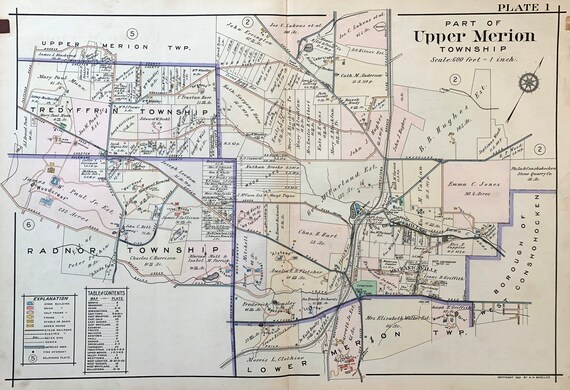 Upper Merion map Original 1912 Pennsylvania Main Line | Etsy