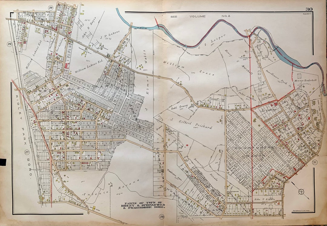 Swarthmore Map, Original 1929 Delaware County Atlas, Springfield ...