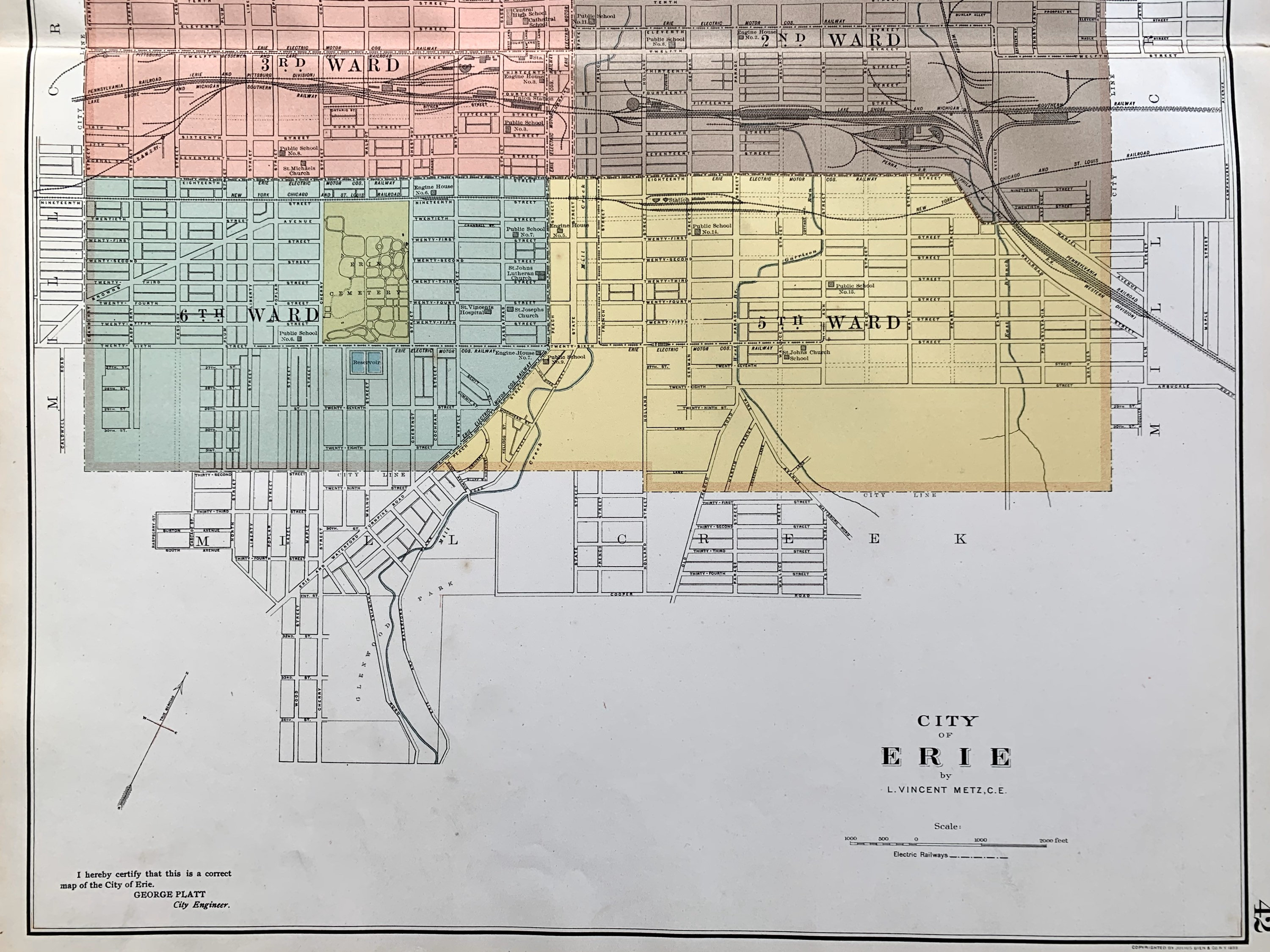 Antique Erie, Pennsylvania map, Original 1900 State of Pennsylvania ...
