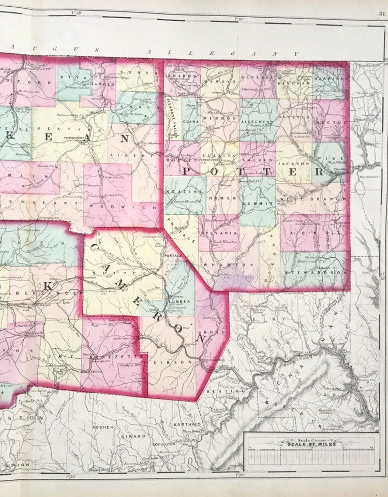 Warren County Map, Original 1873 Pennsylvania Atlas, Mckean, Potter ...