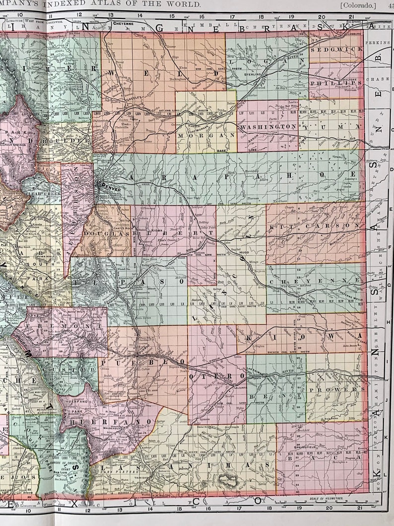 Colorado Map, Original 1895 Rand Mcnally Atlas, Denver, Rocky Mountains ...