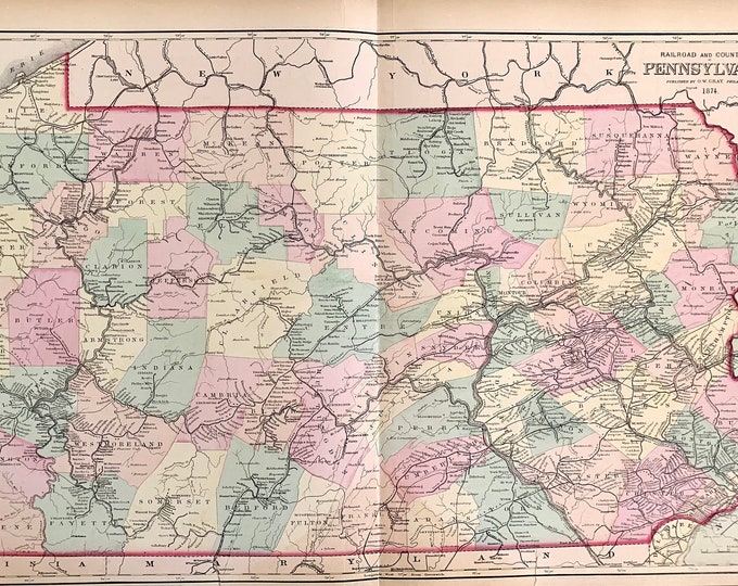 Pennsylvania Railroad Map Original 1874 State of Pennsylvania | Etsy