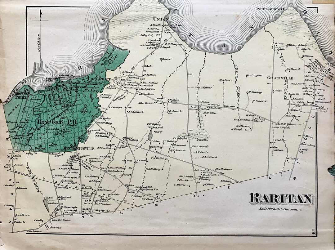 Keyport Map, Original 1873 Monmouth County New Jersey Atlas, Raritan ...