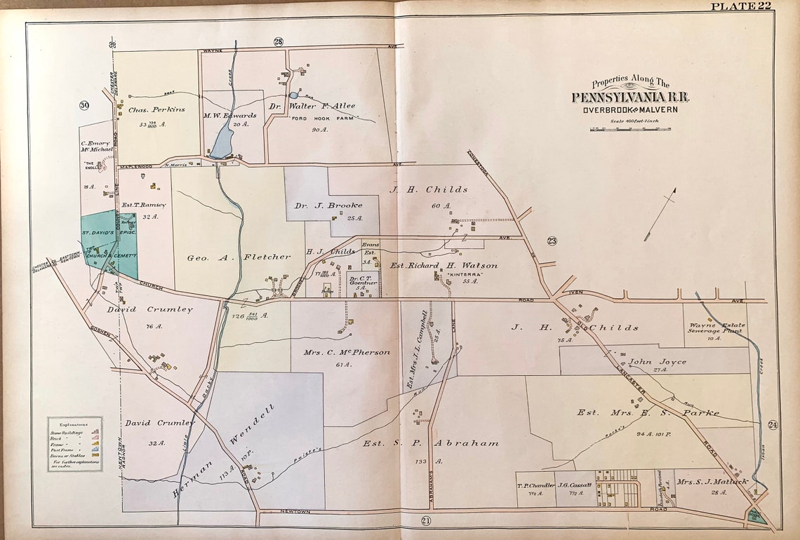 St Davids Map Radnor Township Map Original 1900 Main Line - Etsy