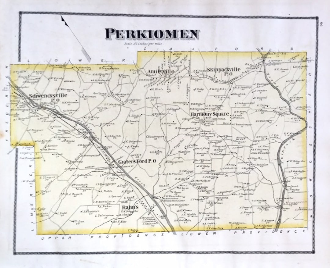 Perkiomen Map, Original 1877 Montgomery County Atlas, Schwenksville ...