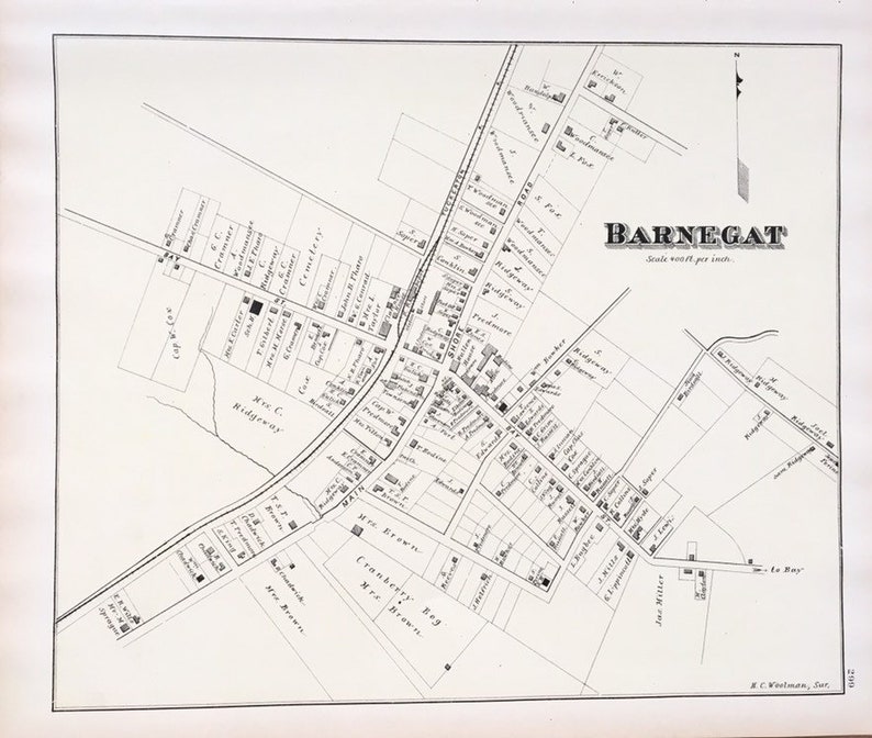 Barnegat Map Original 1878 New Jersey Shore Atlas Ocean | Etsy