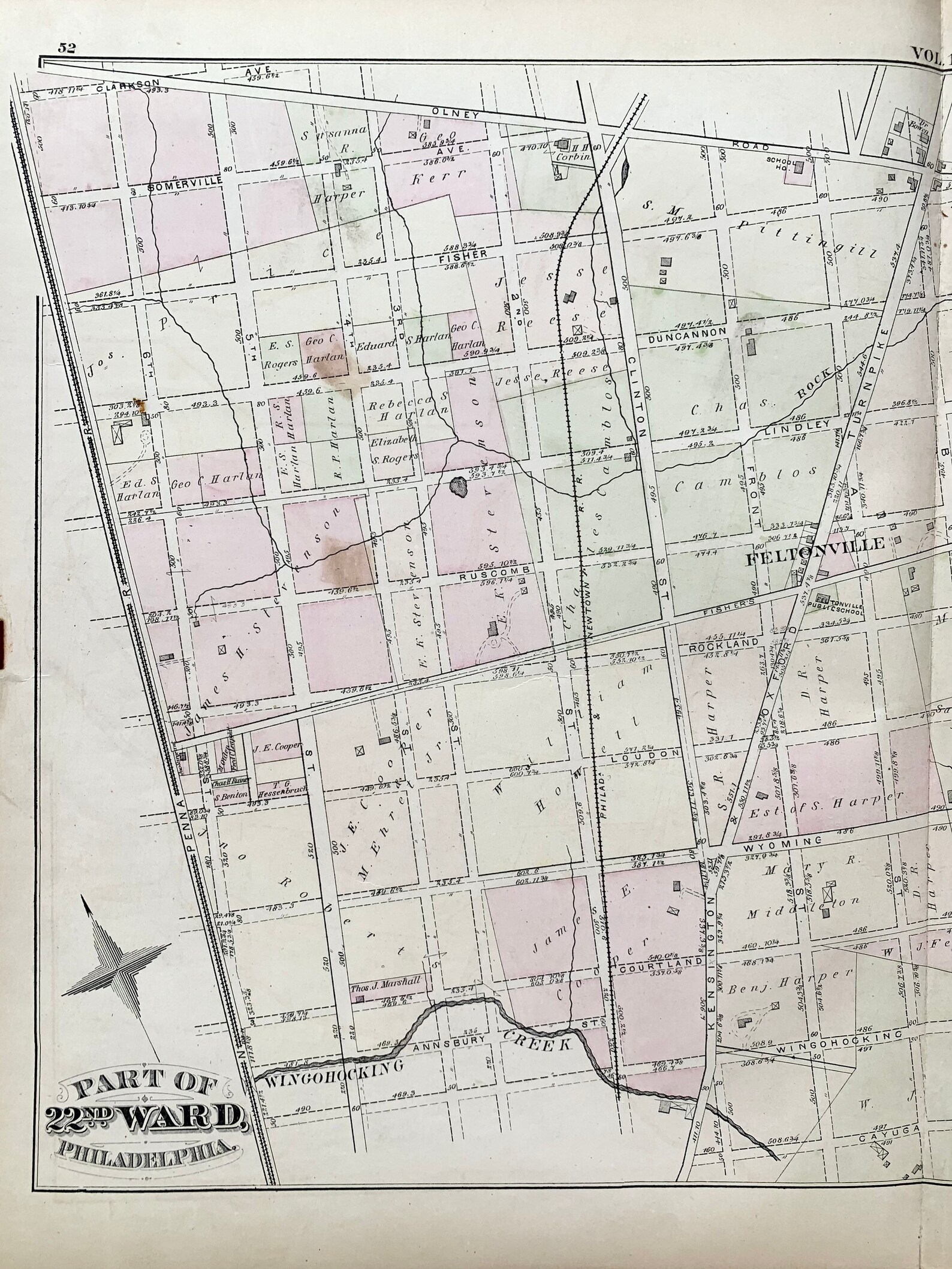 Olney Map, Original 1878 Philadelphia 22nd Ward Atlas, Feltonville ...