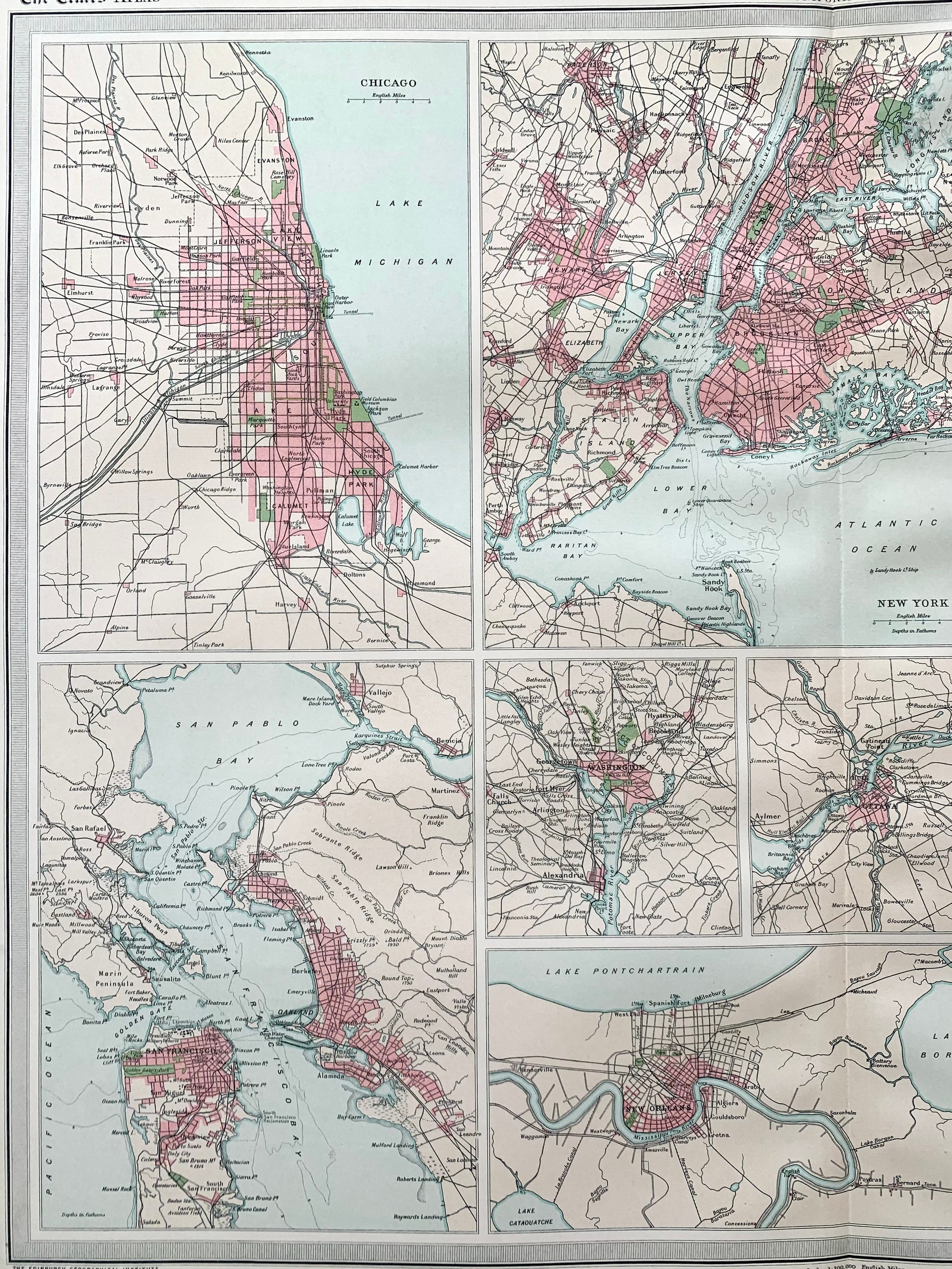 American Cities Map, Original 1922 Times Atlas, New York, Chicago, San ...