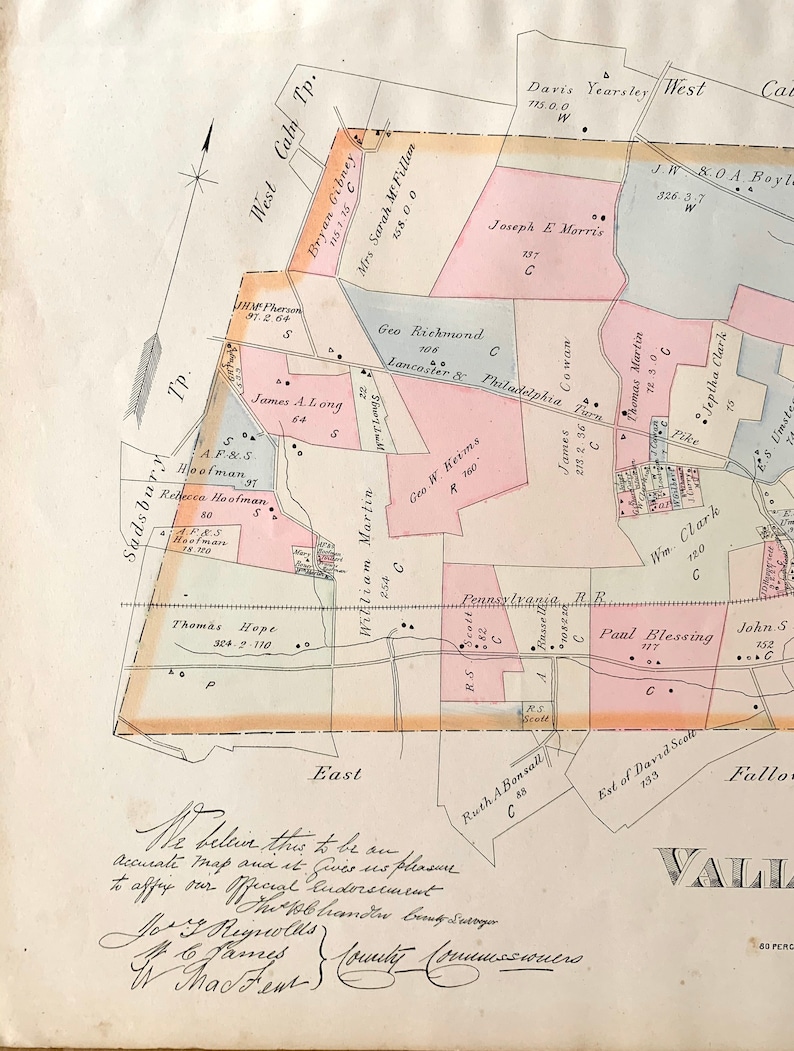 Valley Township Map, Original 1883 Chester County Pennsylvania Farm ...
