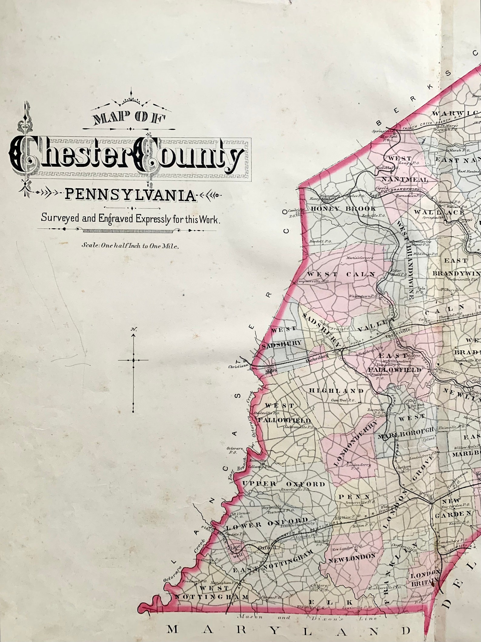 Chester County Map, Original 1883 Chester County Pennsylvania Farm ...
