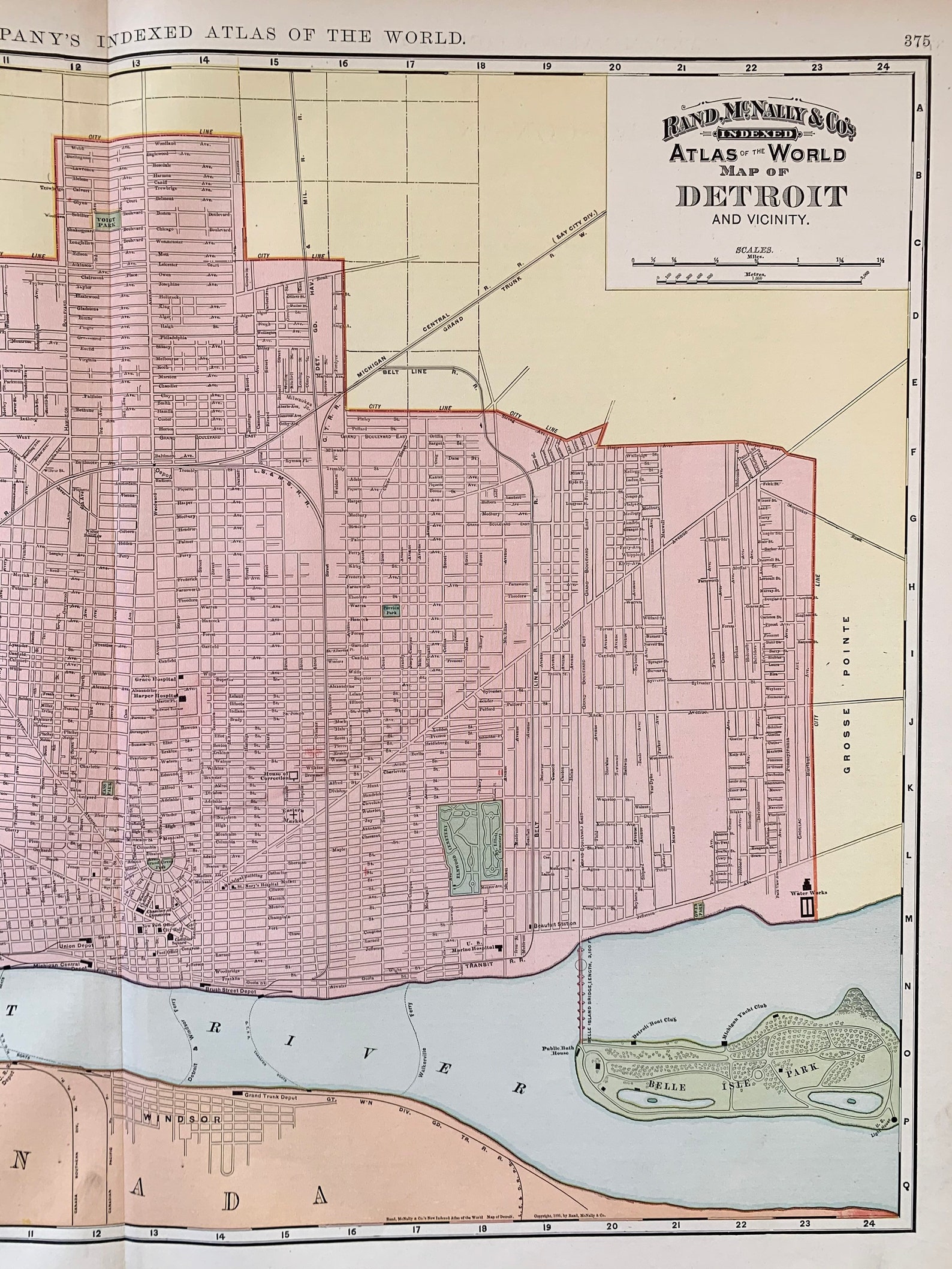 Detroit Map, Original 1895 Rand Mcnally Atlas, the Motor City, Motown ...