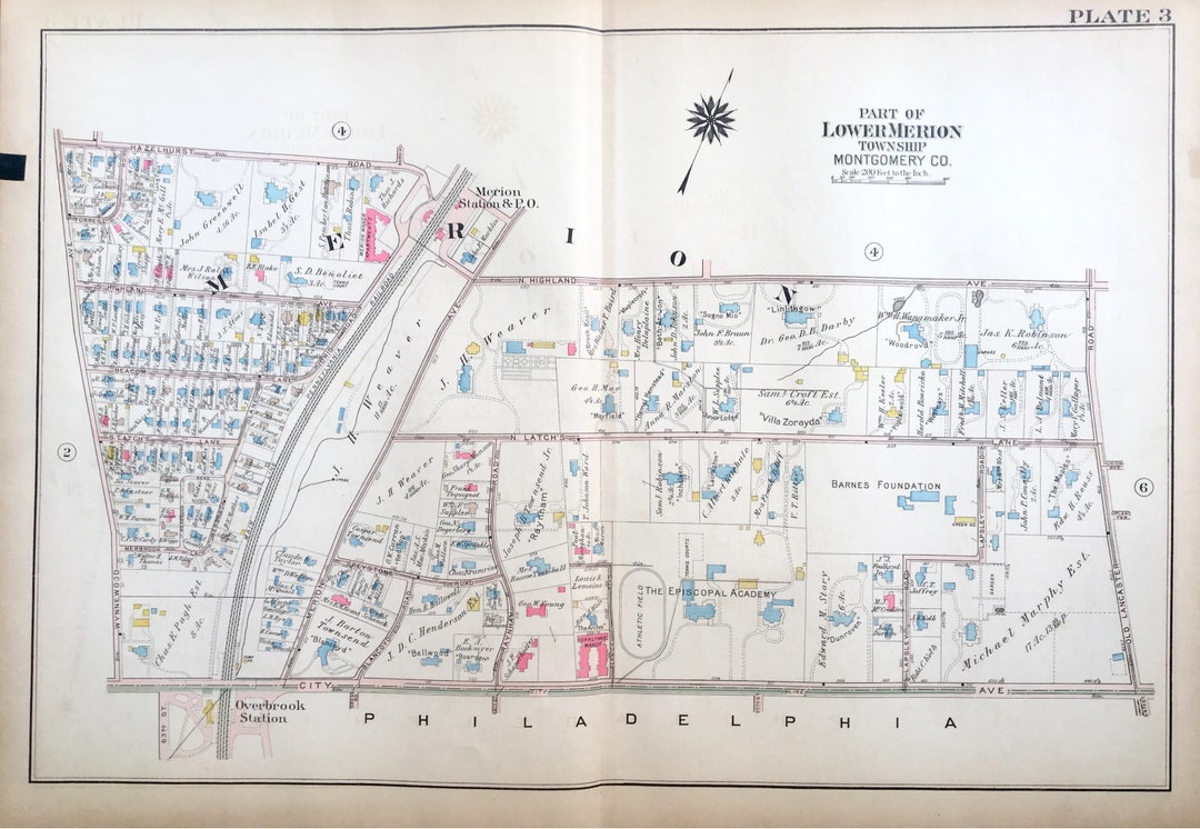 Merion Station Map, Original 1926 Mainline Atlas, Overbrook Station ...
