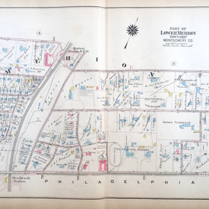 Merion Station Map, Original 1926 Mainline Atlas, Overbrook Station ...