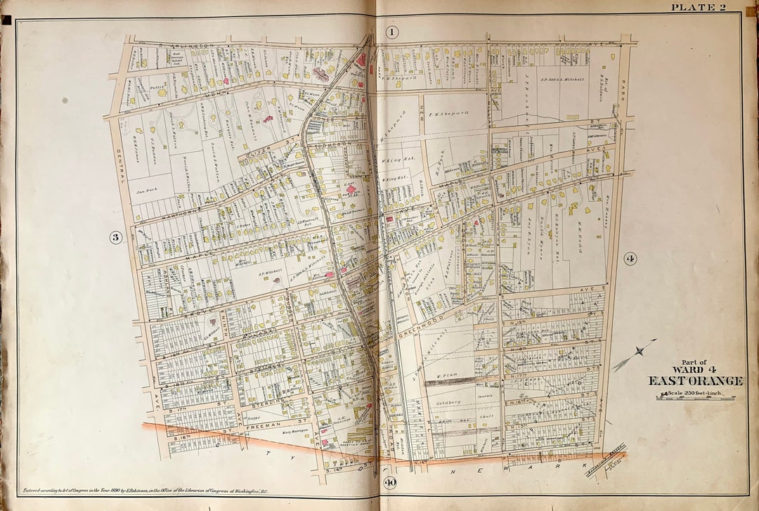 East Orange Map, Original 1890 Essex County Atlas, East Orange Oval ...