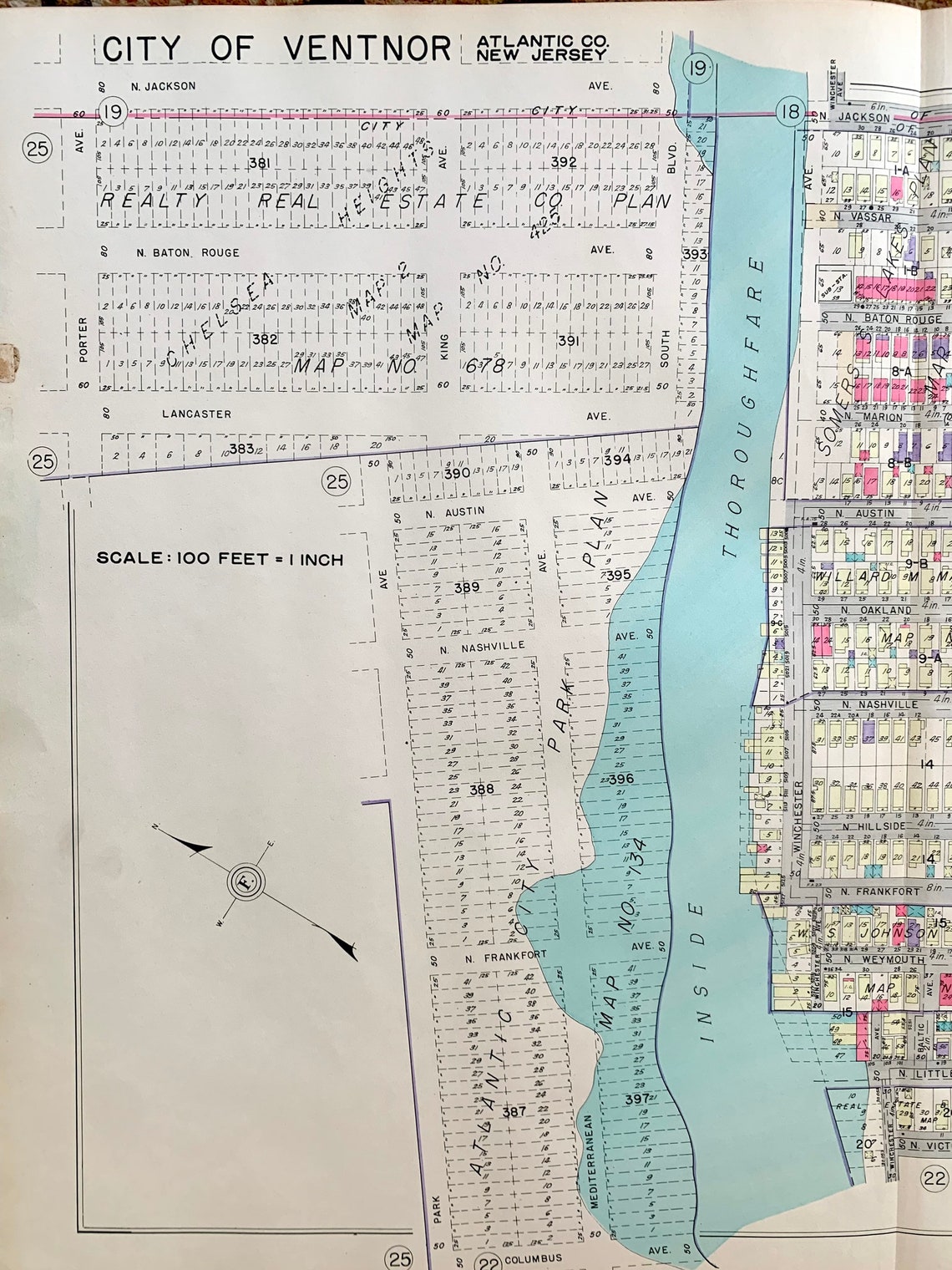 Ventnor Map Original 1938 Absecon Island Atlas Nuckys La - Etsy