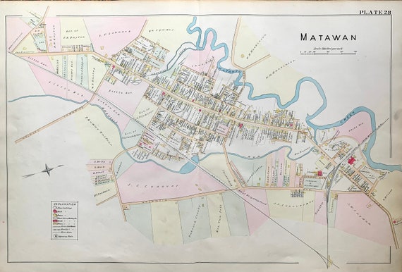 Matawan Map Original 1889 Monmouth County Atlas Aberdeen - Etsy