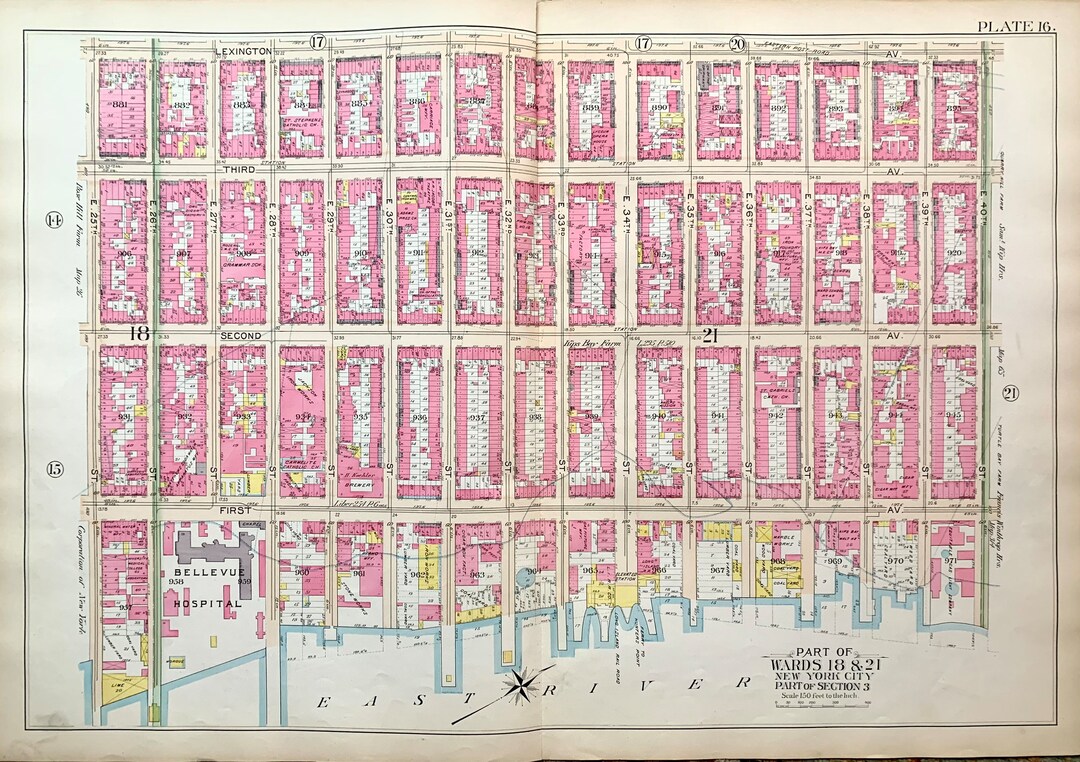 Kips Bay Map, Original 1894 Manhattan Island Atlas, Gramercy Park ...