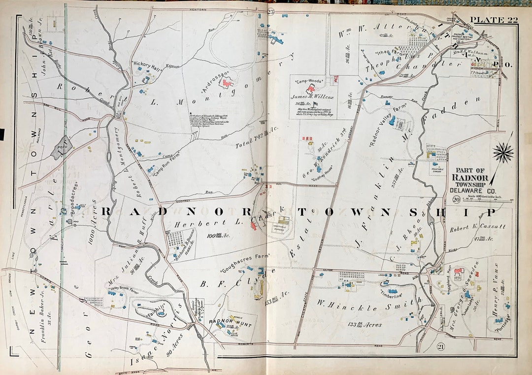 Radnor Map, Original 1926 Main Line Atlas, Ithan Map, Delaware County ...