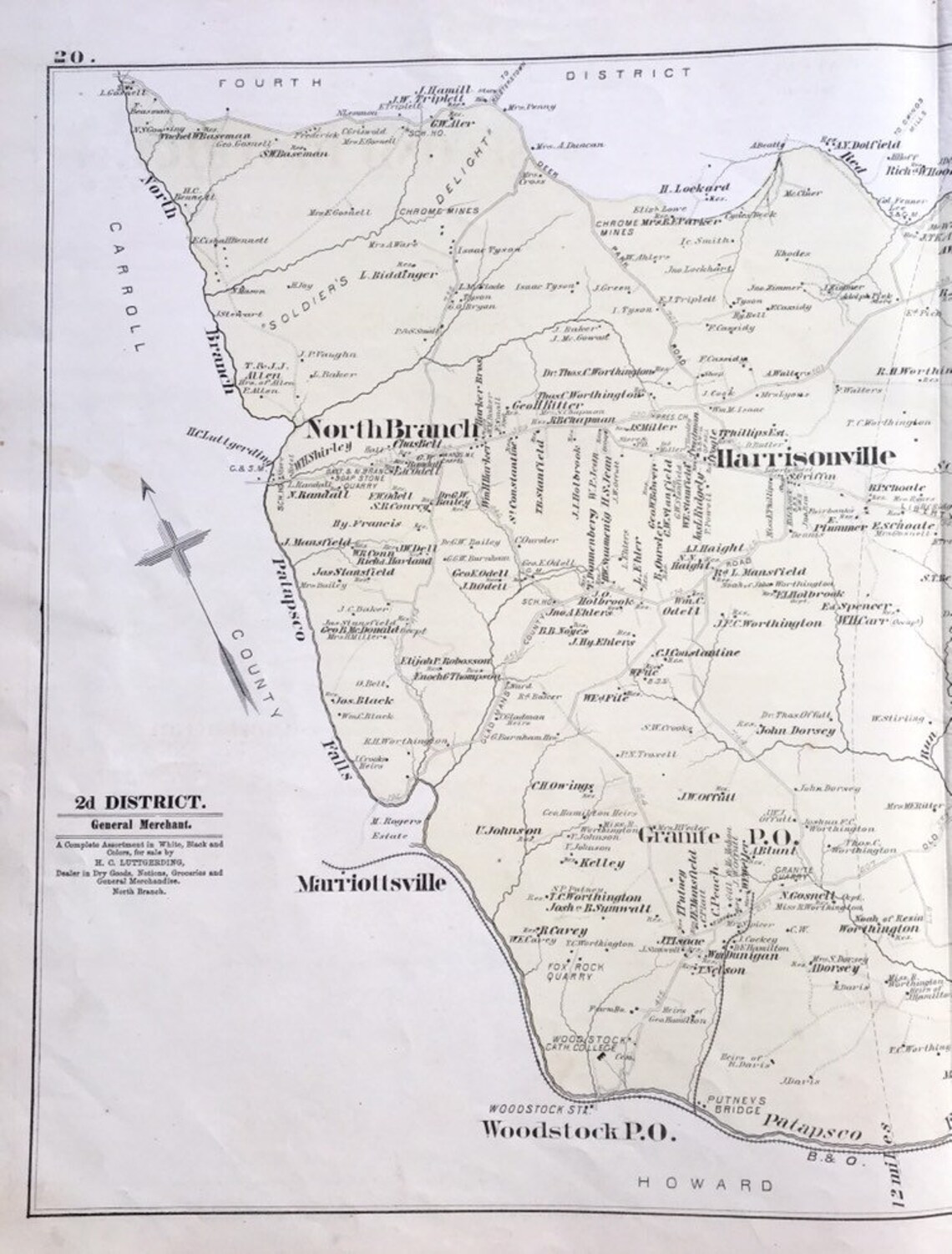 Baltimore County Map Original Hand Colored 1877 Baltimore - Etsy Ireland