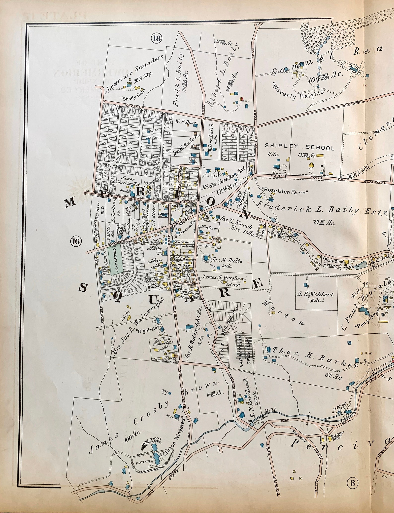 Merion Square Map Original 1926 Main Line Atlas Map Lower - Etsy