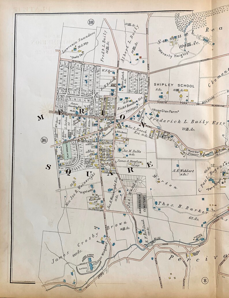 Merion Square Map Original 1926 Main Line Atlas Map Lower - Etsy
