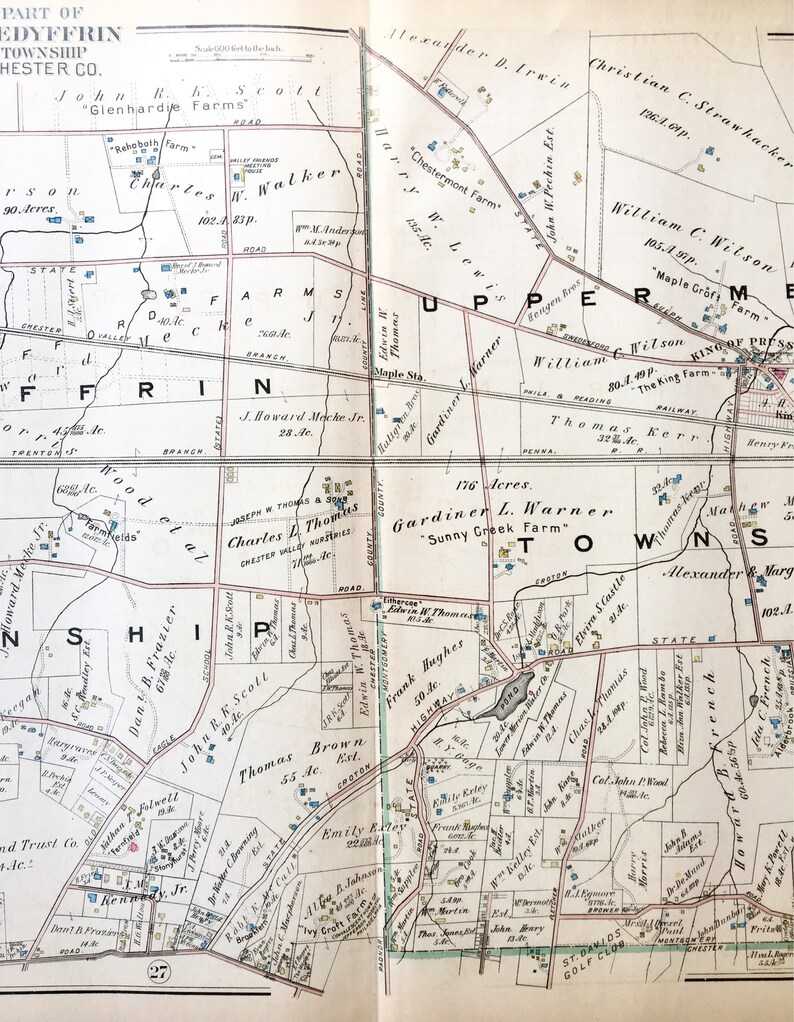 Tredyffrin Township Map, Original 1926 Main Line Pennsylvania Railroad ...