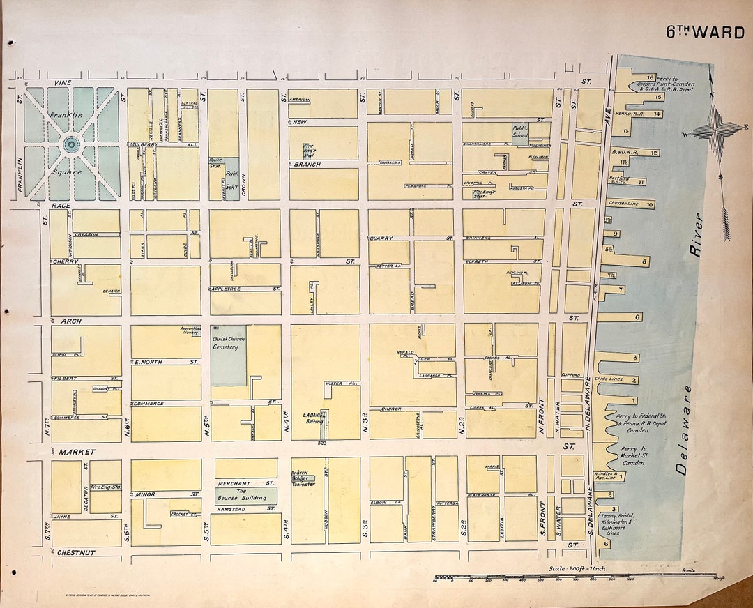 Old City Map, Original 1895 Philadelphia Ward Atlas, Elfreths Alley ...