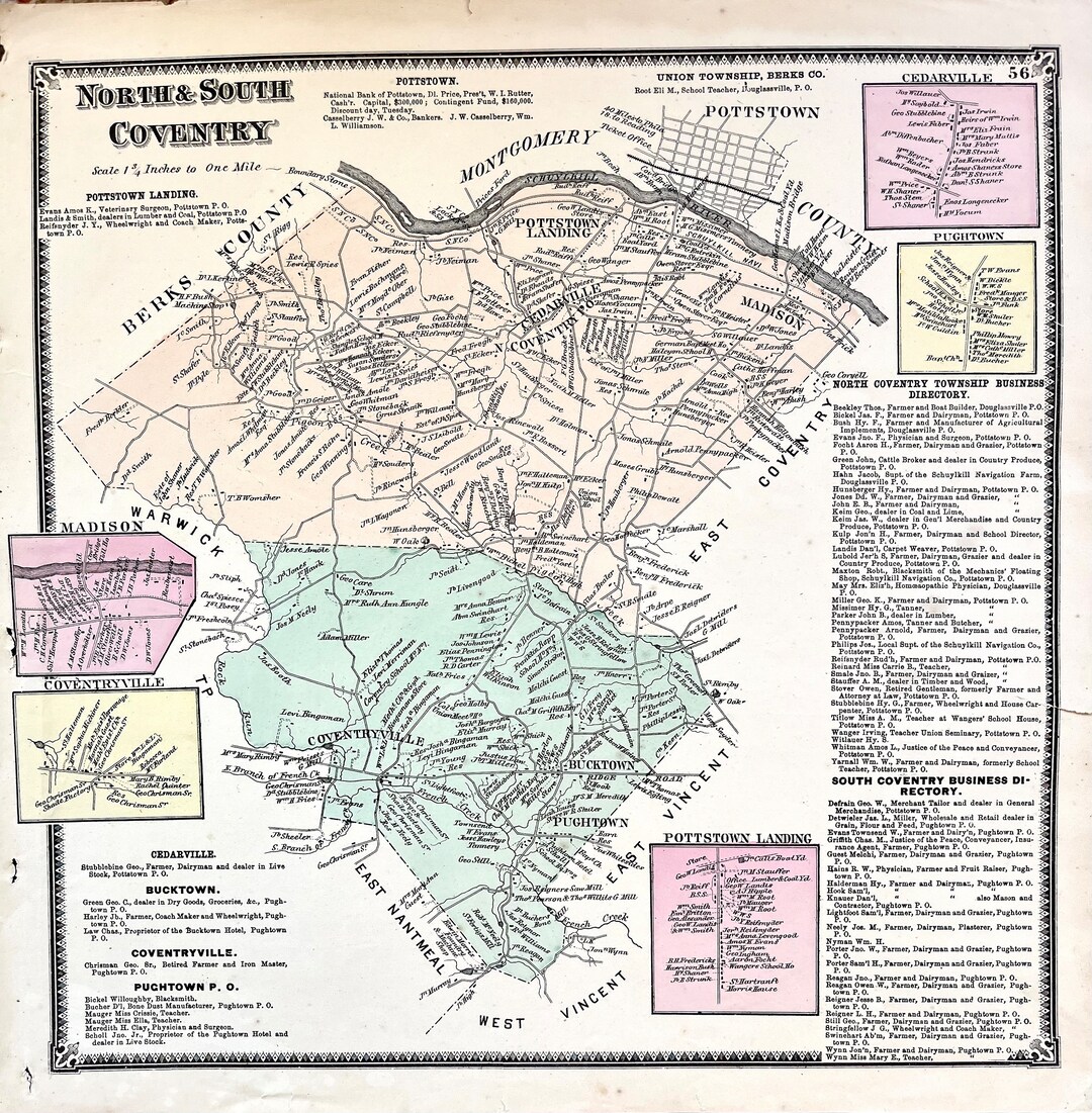 North Coventry Map, South Coventry Map, Original 1873 Chester County ...