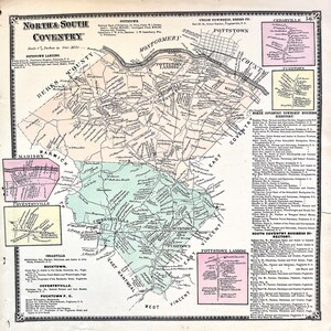 North Coventry Map, South Coventry Map, Original 1873 Chester County ...