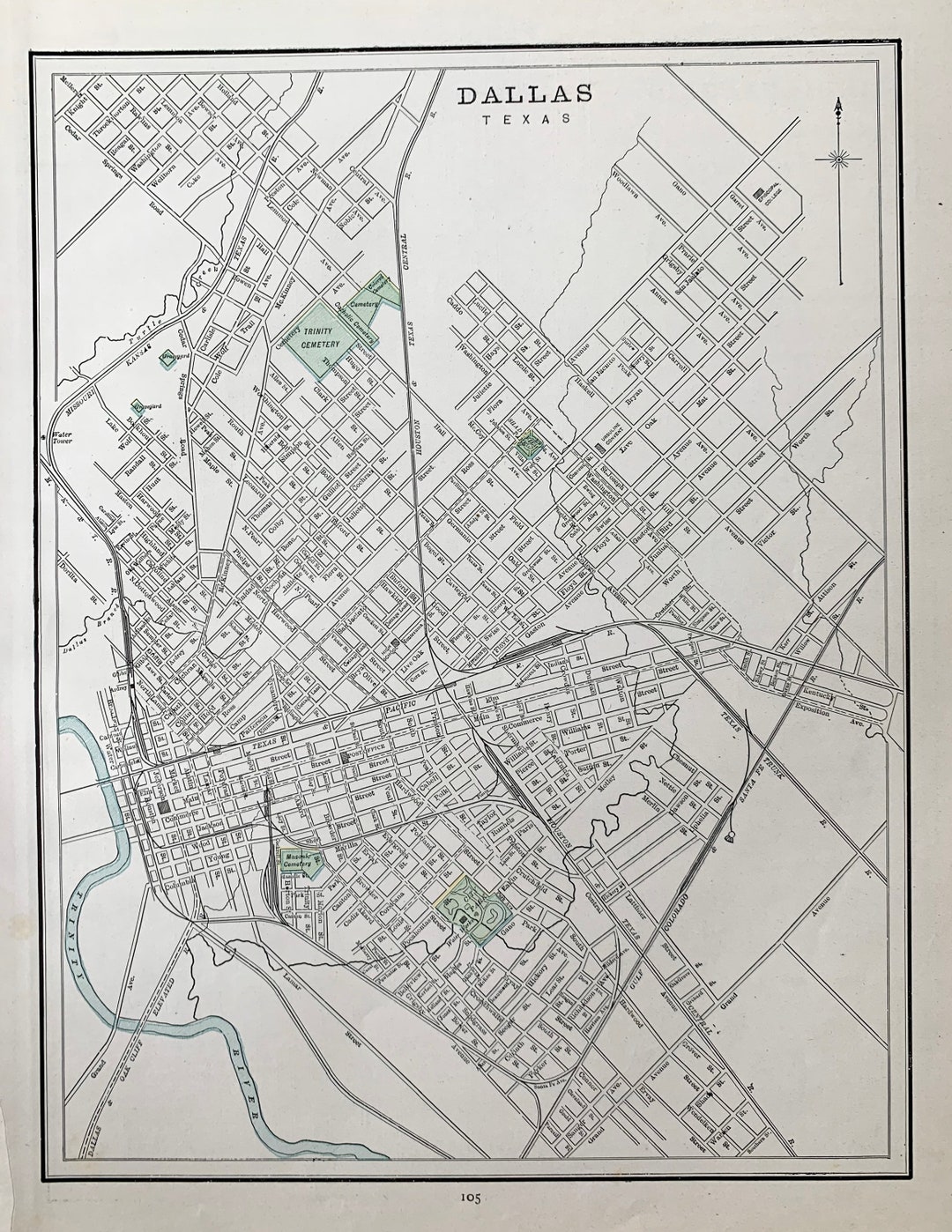 Dallas Map Original 1895 Crams Atlas Dallas Texas Dallas - Etsy Dallas Map Original 1895 Crams Atlas Dallas Texas Dallas - Etsy